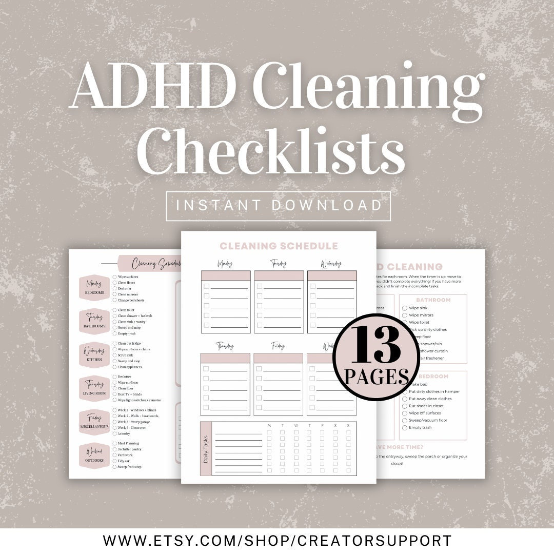 ADHD Cleaning Schedule Checklist, ADHD Cleaning List Schedule, Weekly ...