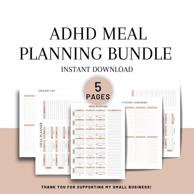 ADHD Meal Planner Printable | Weekly Meal Planner With Grocery List and ...