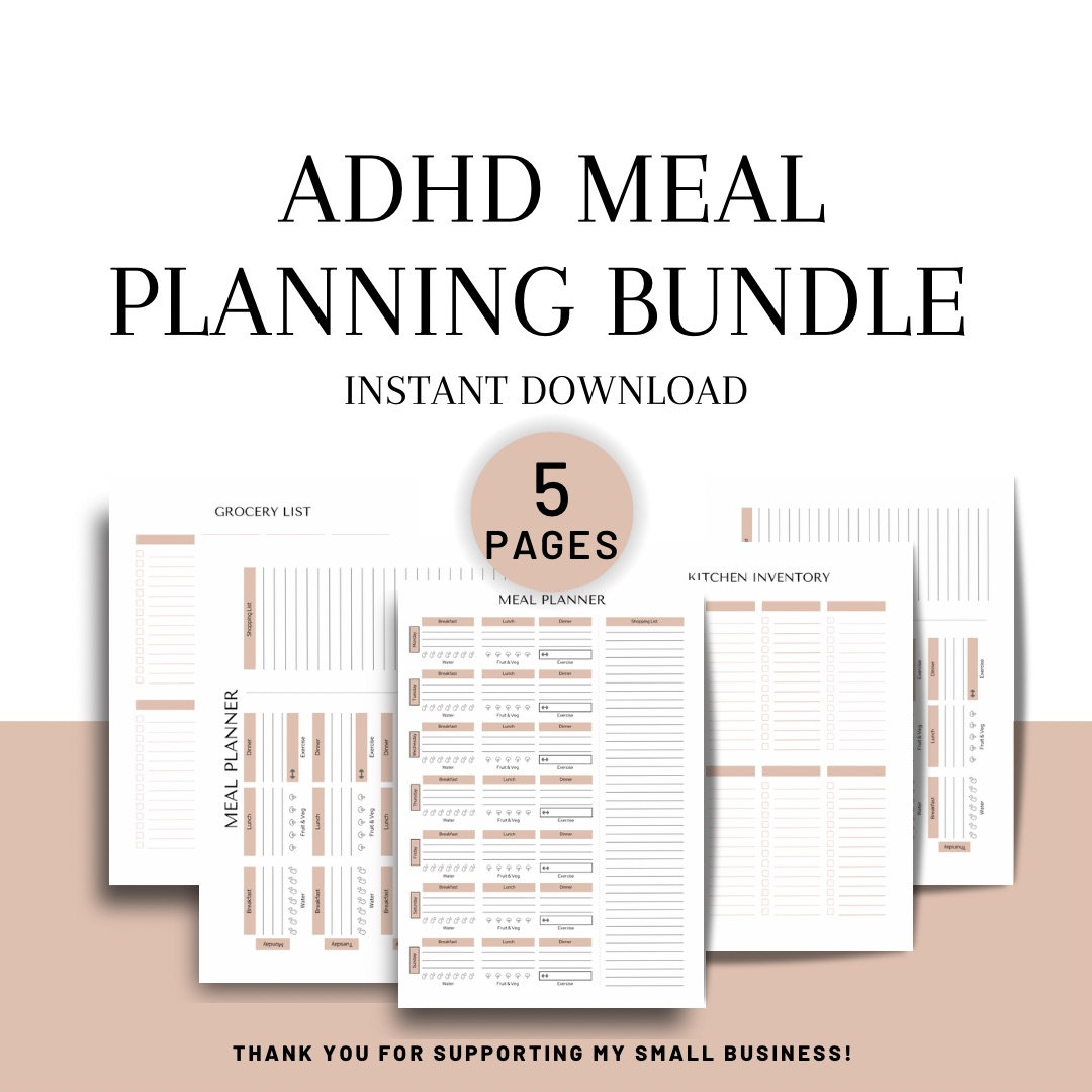 ADHD Meal Planner Printable | Weekly Meal Planner With Grocery List and ...
