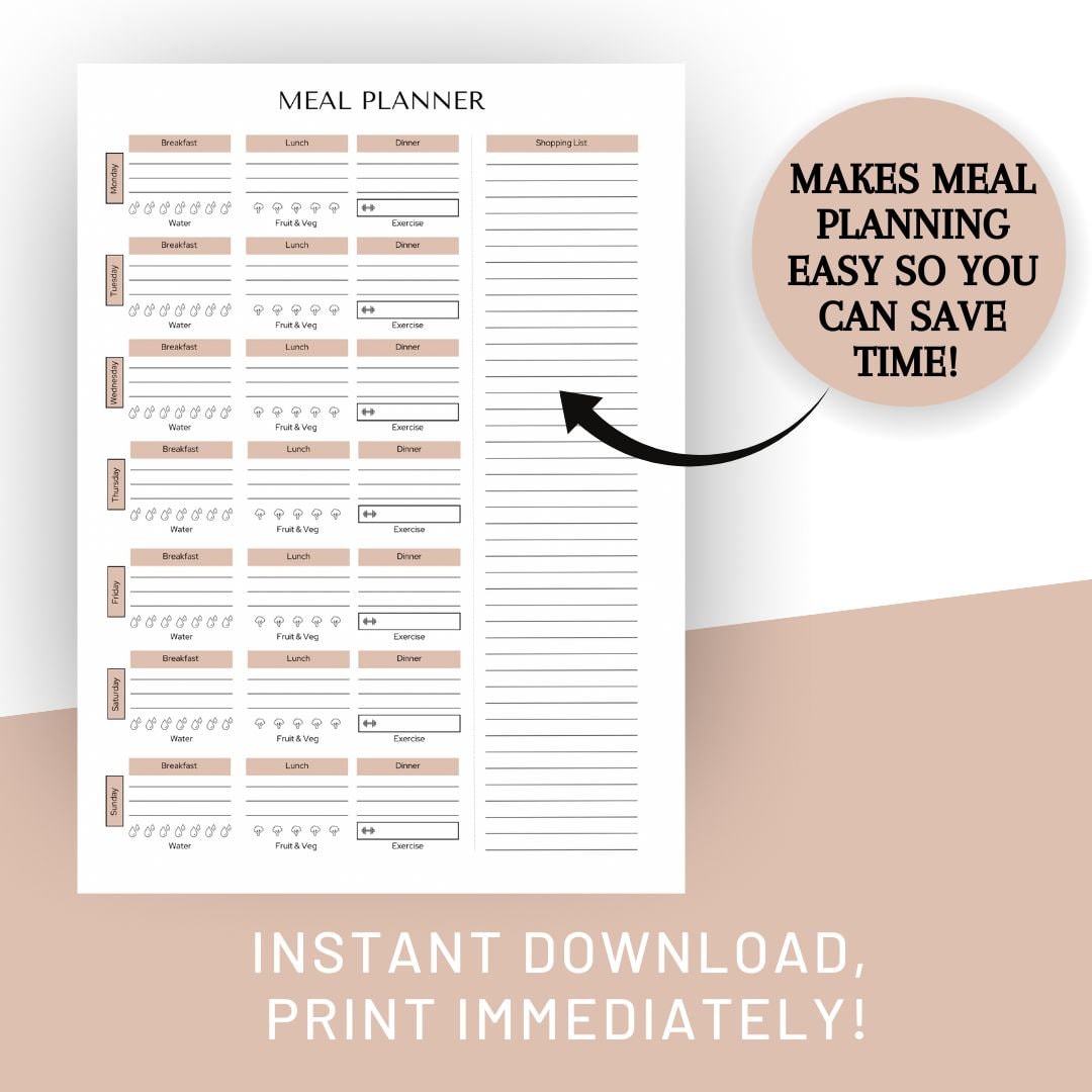 ADHD Meal Planner Printable | Weekly Meal Planner With Grocery List and ...