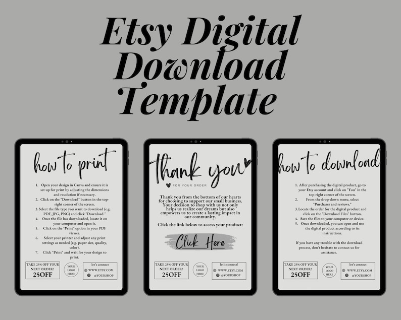 Etsy Digital Product Templates, Thank You Note for Digital Downloads ...