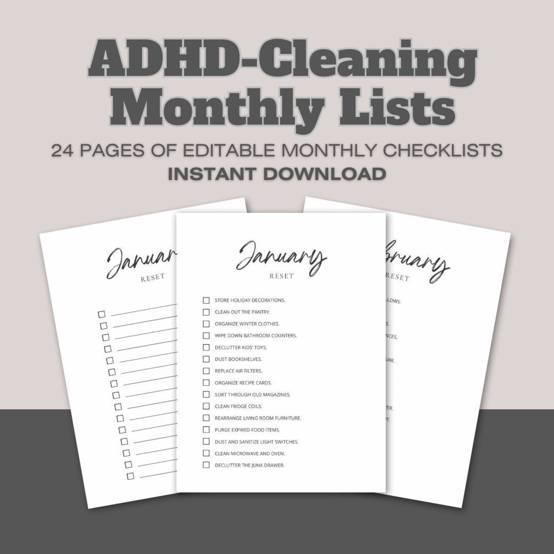 ADHD Monthly Reset Cleaning Checklist | Month Reset Chores List ...