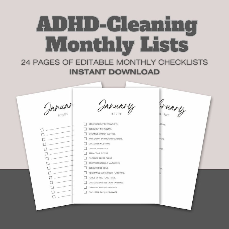 ADHD Monthly Reset Cleaning Checklist | Month Reset Chores List ...