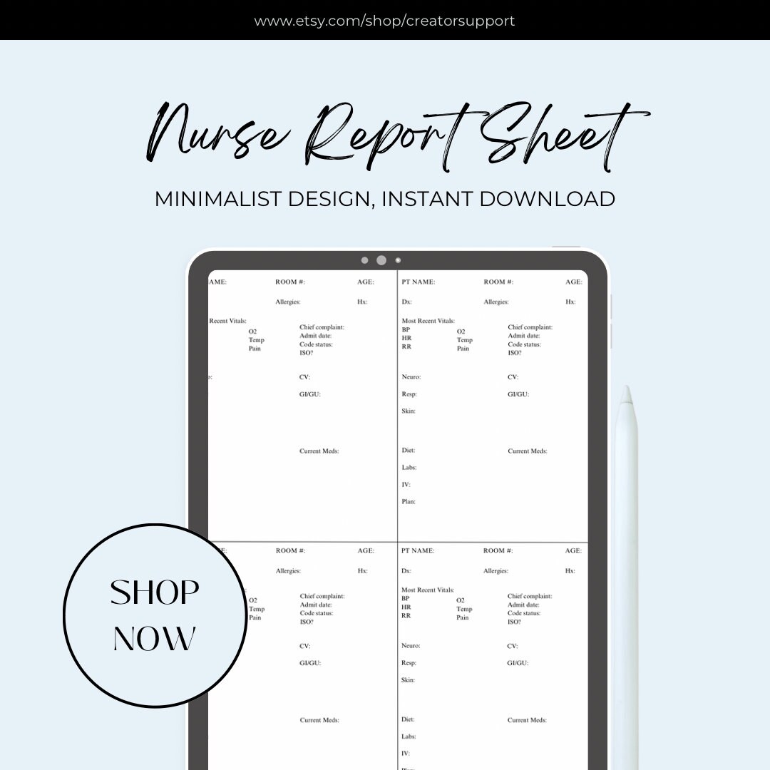 Nurse Report Sheet Minimalist Nurses Report Patient Sheet 4 Patient ...