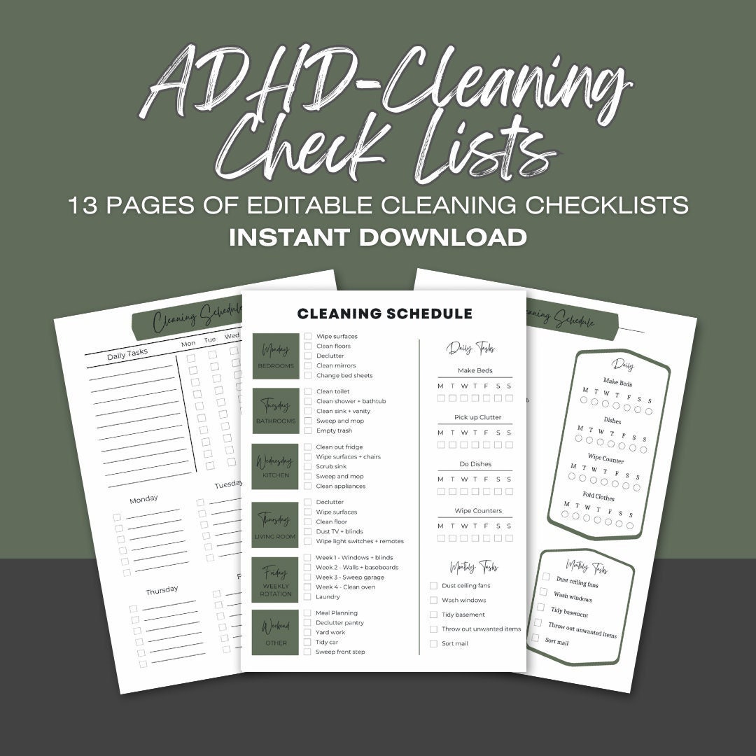 EDITABLE ADHD Cleaning Lists ADHD Cleaning Lists Home Cleaning Chores ...