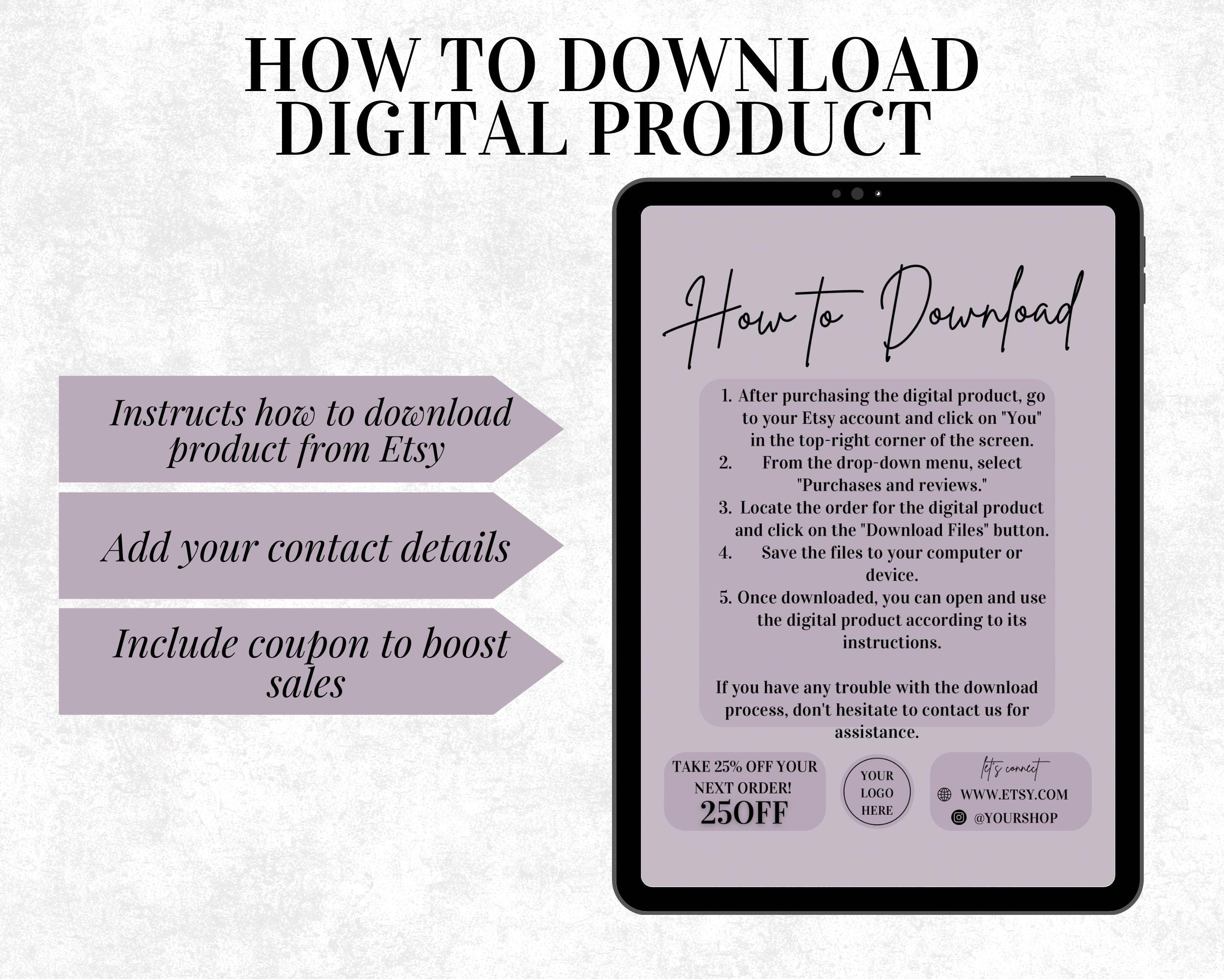 Etsy Digital Product Templates, Thank You Note for Digital Downloads ...