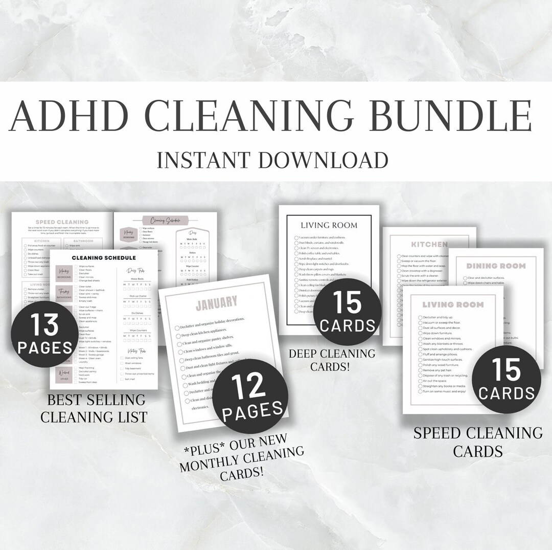 ADHD Cleaning Lists | Monthly Deep Cleaning Checklist | Speed Cleaning ...