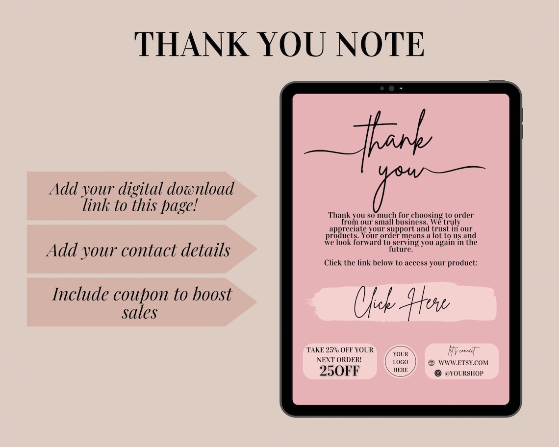 Etsy Digital Product Templates, Thank You Note for Digital Downloads ...