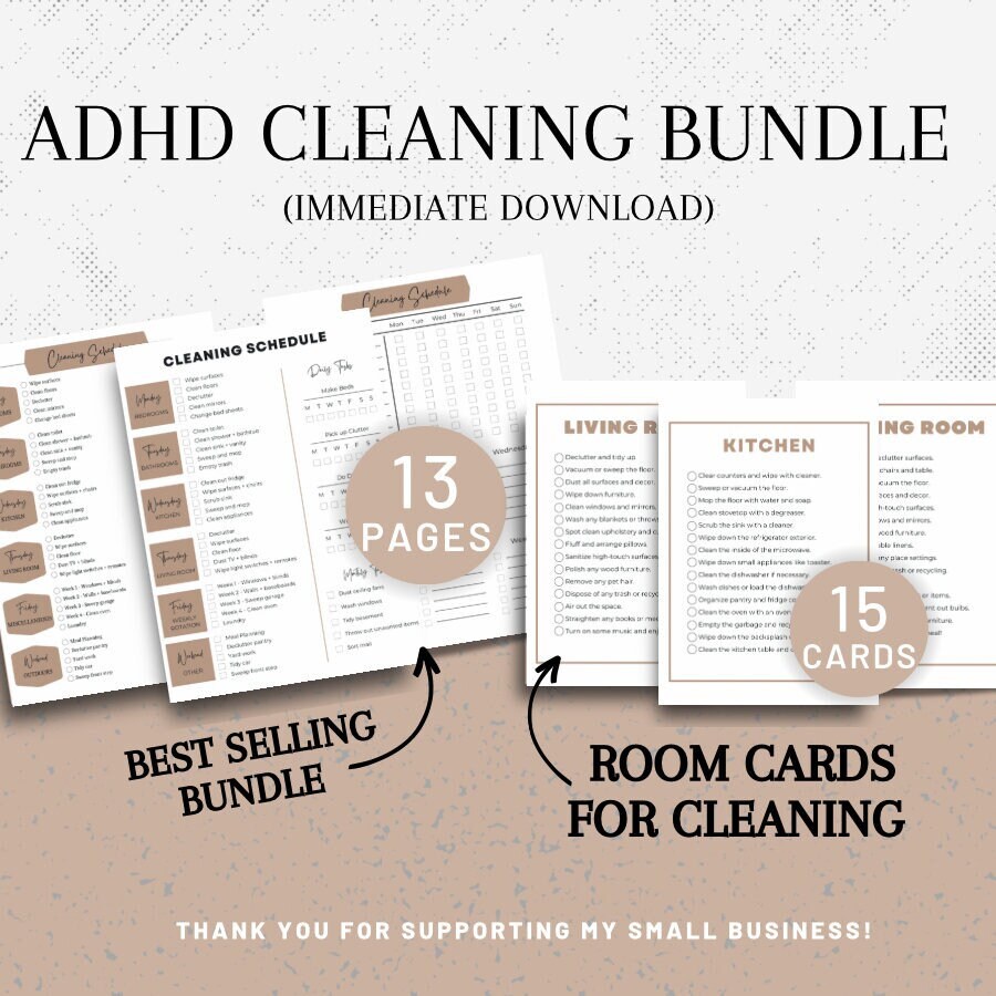 ADHD Cleaning Checklist | Room Cleaning Cards for ADHD | ADHD Cleaning ...