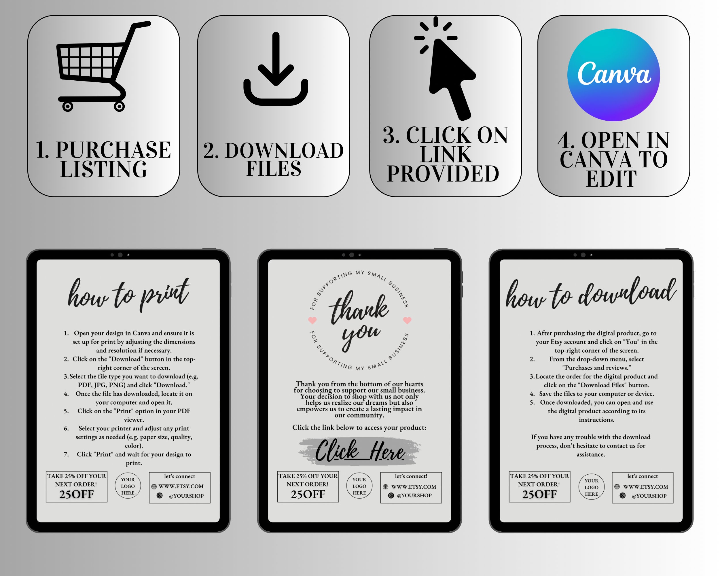 Etsy Digital Product Templates Thank You Note For Digital Downloads