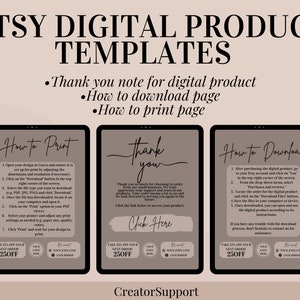 Etsy Digital Product Templates, Thank You Note for Digital Downloads ...
