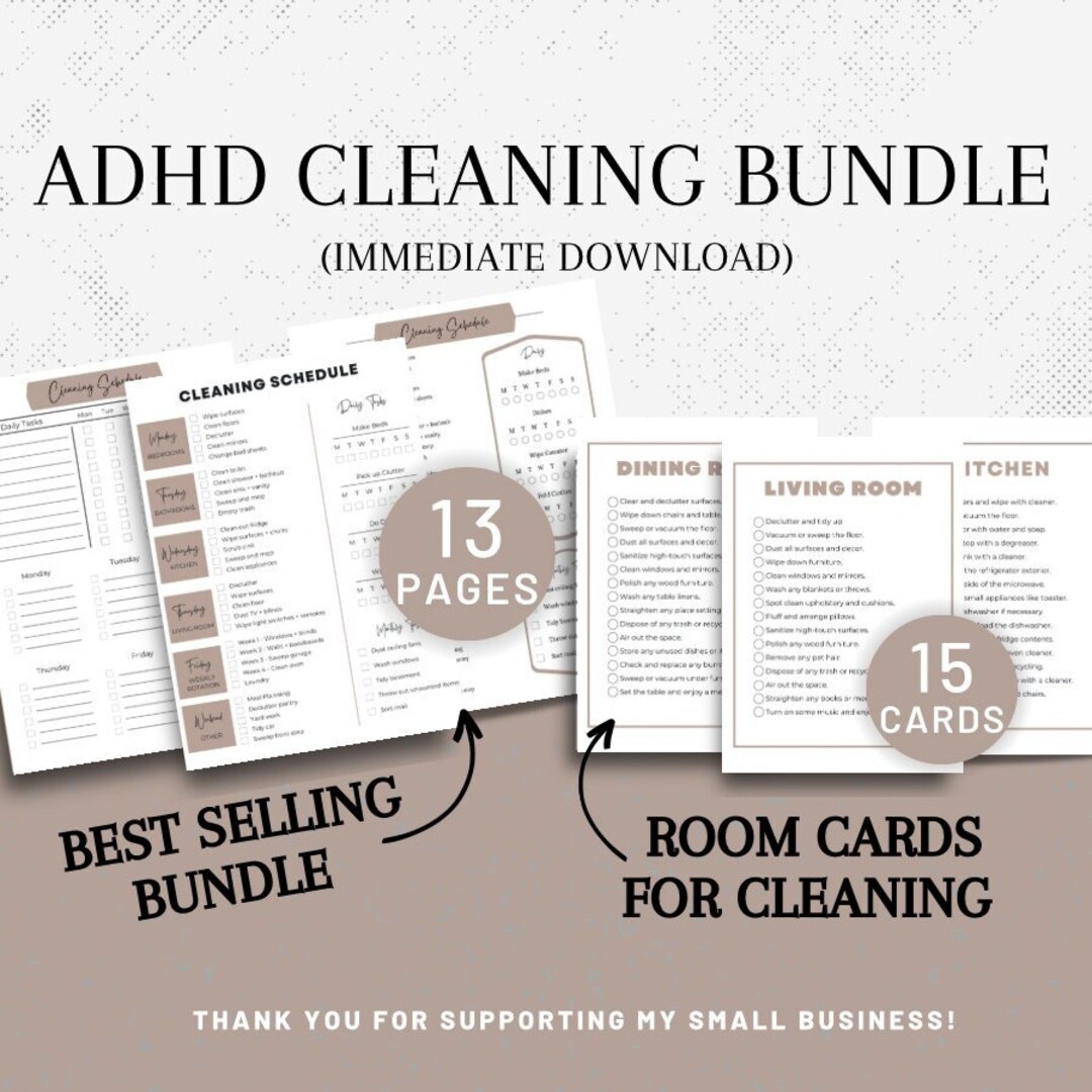 ADHD Cleaning Checklist | Room Cleaning Cards for ADHD | ADHD Cleaning ...