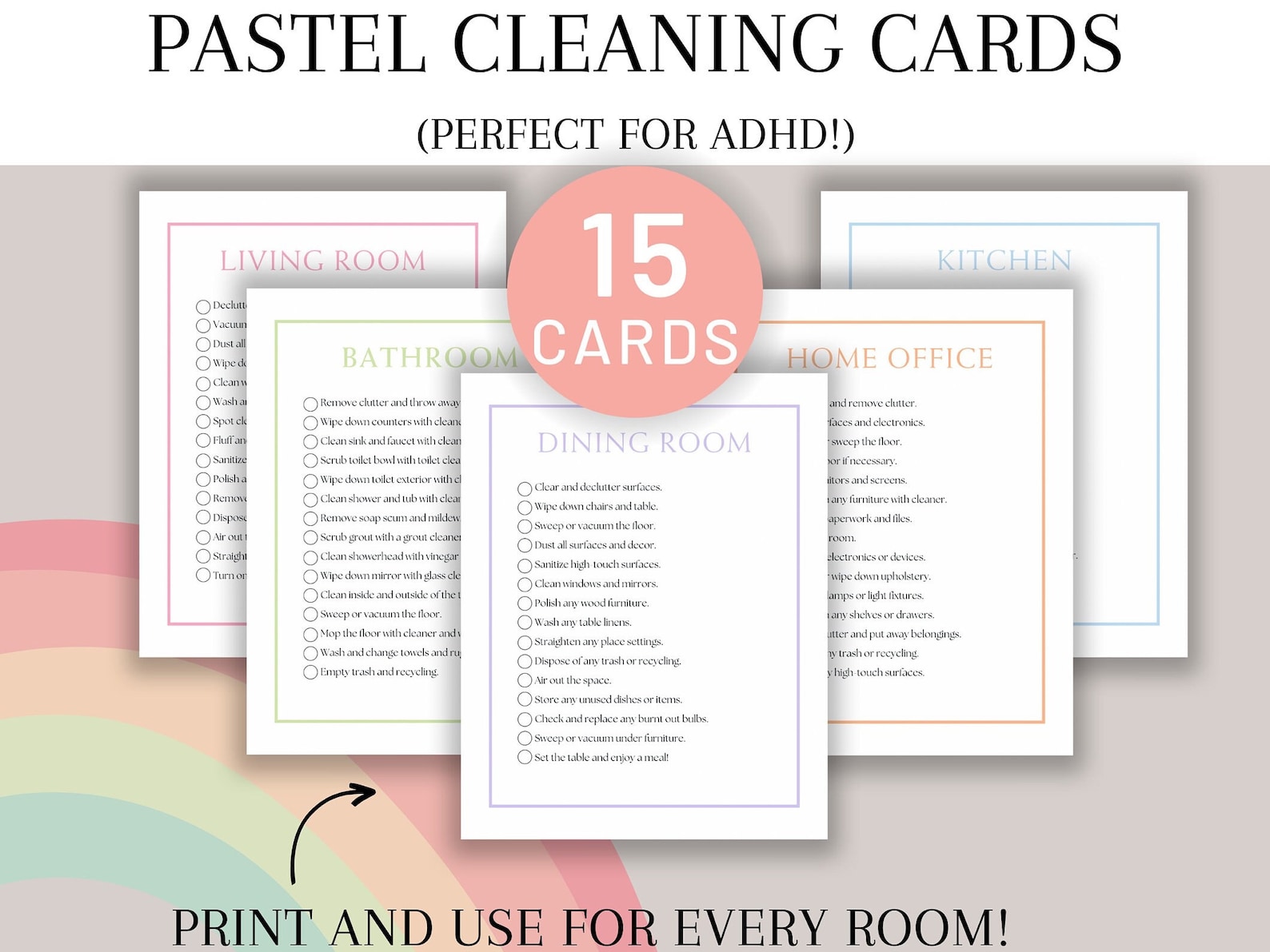ADHD Tidy Cards Organizing Room Cards Cleaning Checklists for Home ...