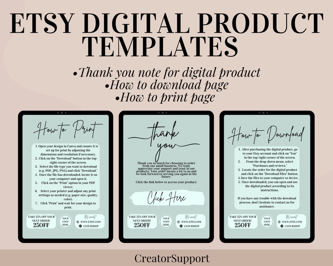 Digital Download Templates, Thank You Note for Digital Downloads, Canva ...