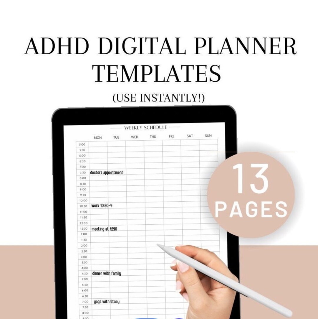 ADHD Digital Planner Template Minimalist Goal Templates, Daily Monthly ...