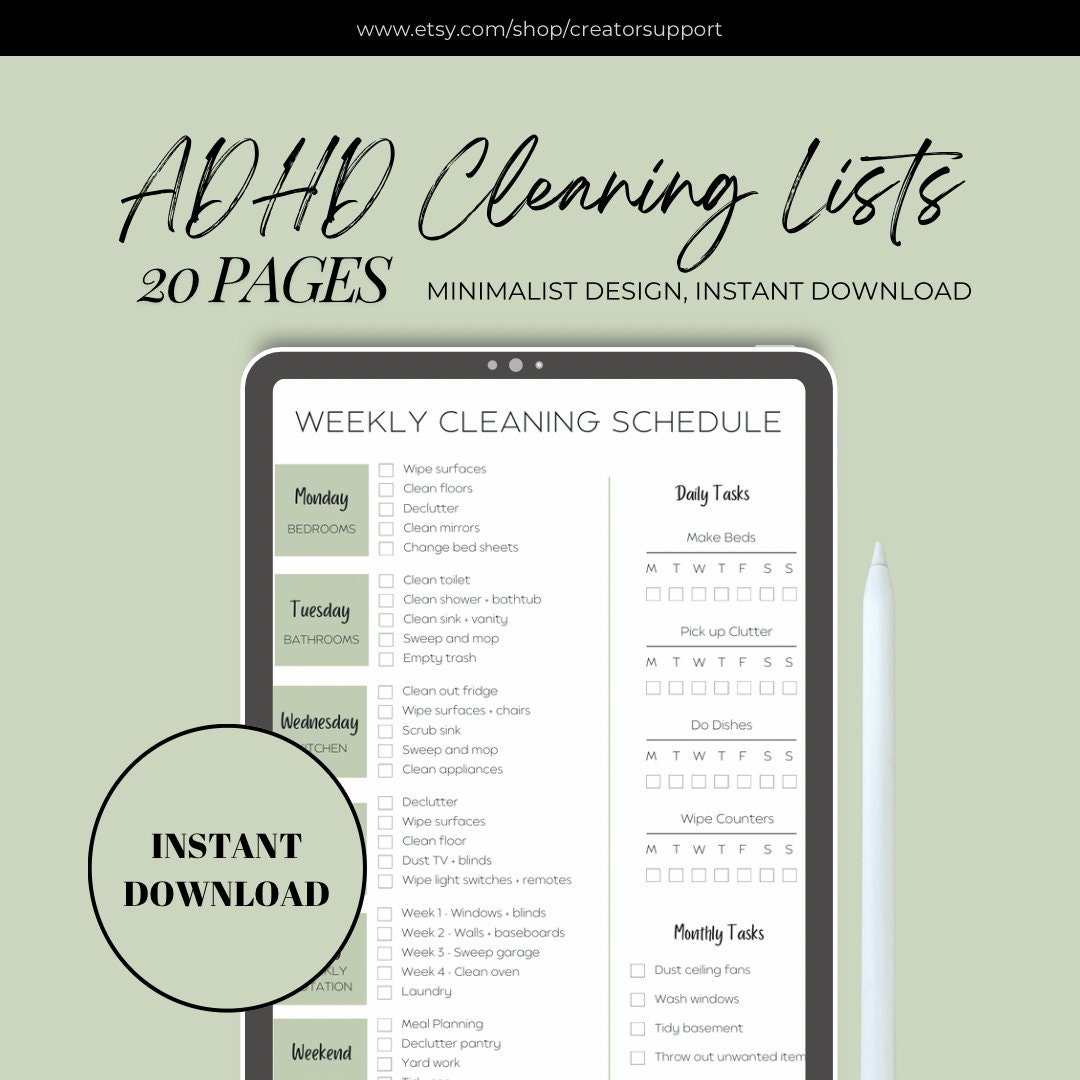 ADHD Cleaning Checklist Goodnotes | Goodnotes Cleaning List | ADHD ...