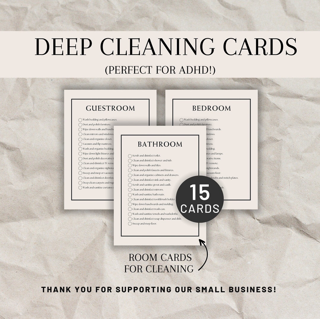 DEEP CLEANING Room Cards for Home | Housekeeping Organized List for ...