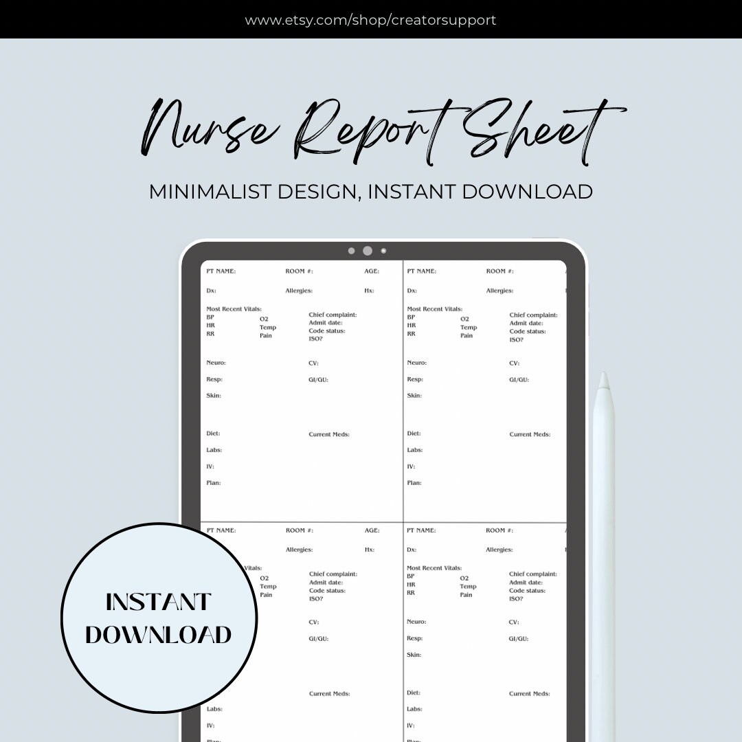 Nurse Report Sheet Minimalist Nurses Report Patient Sheet 4 Patient ...