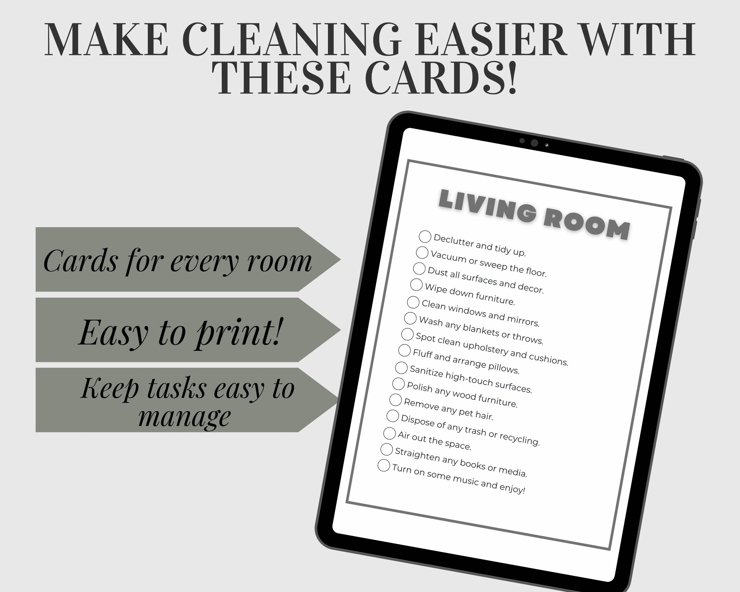 ADHD Cleaning Checklist Cards | Deep Cleaning Cards | Spring Cleaning ...