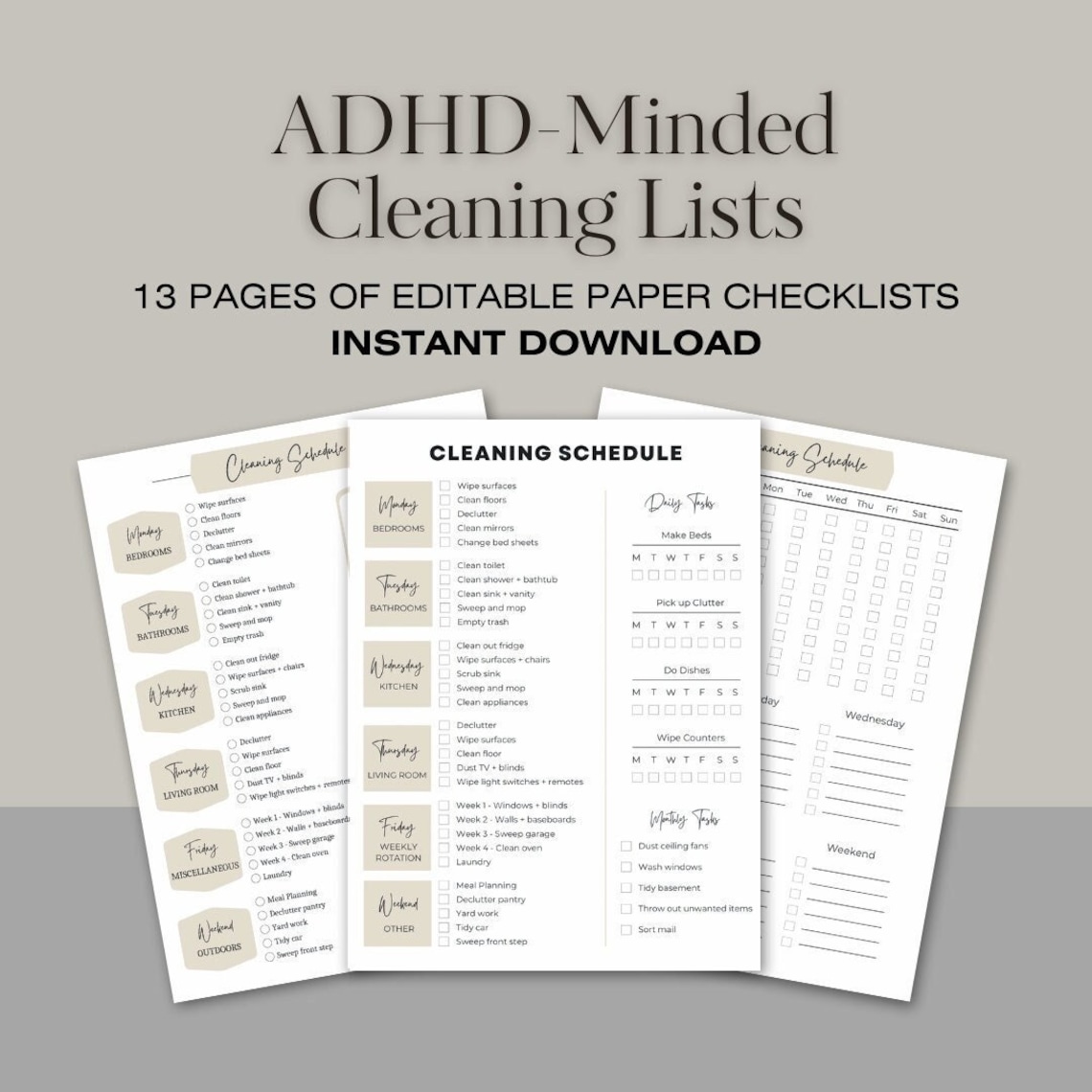 EDITABLE Cleaning Checklist | ADHD Cleaning Lists | Home Cleaning ...