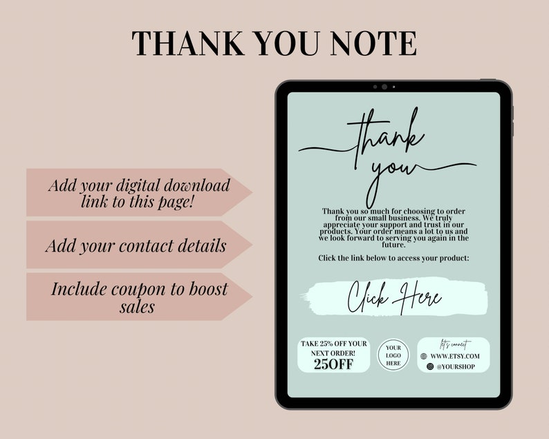 Digital Download Templates, Thank You Note for Digital Downloads, Canva ...