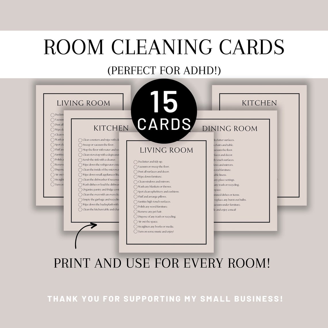 ADHD Cleaning Checklist Cards | Deep Cleaning Cards | Spring Cleaning ...