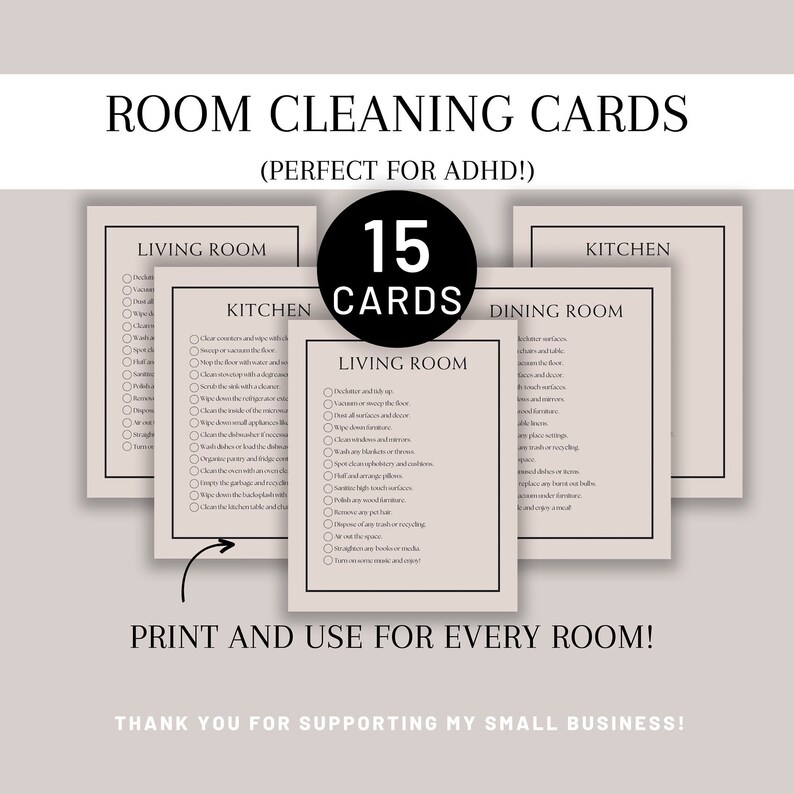 ADHD Cleaning Checklist Cards | Deep Cleaning Cards | Spring Cleaning ...
