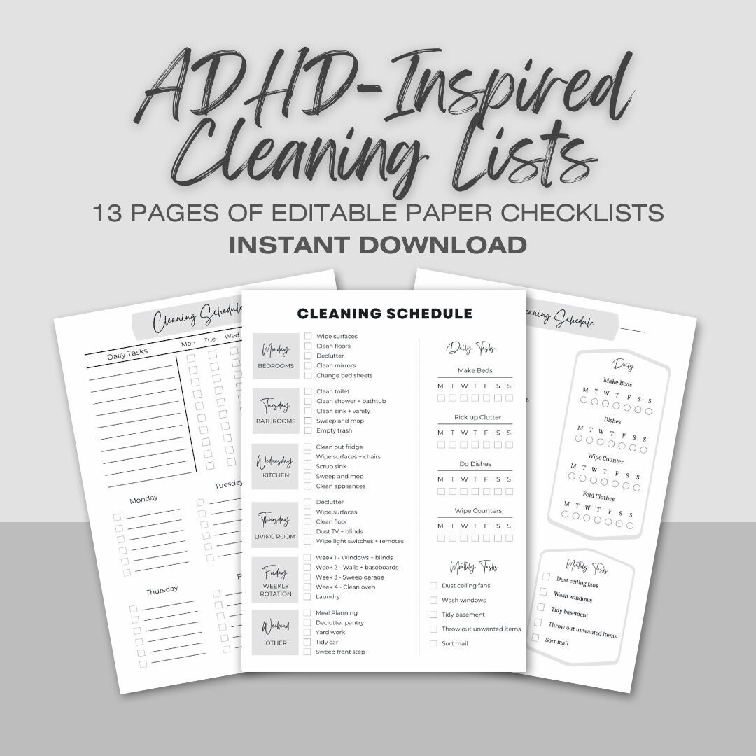 EDITABLE ADHD Cleaning Lists | ADHD Cleaning Lists | Home Cleaning ...