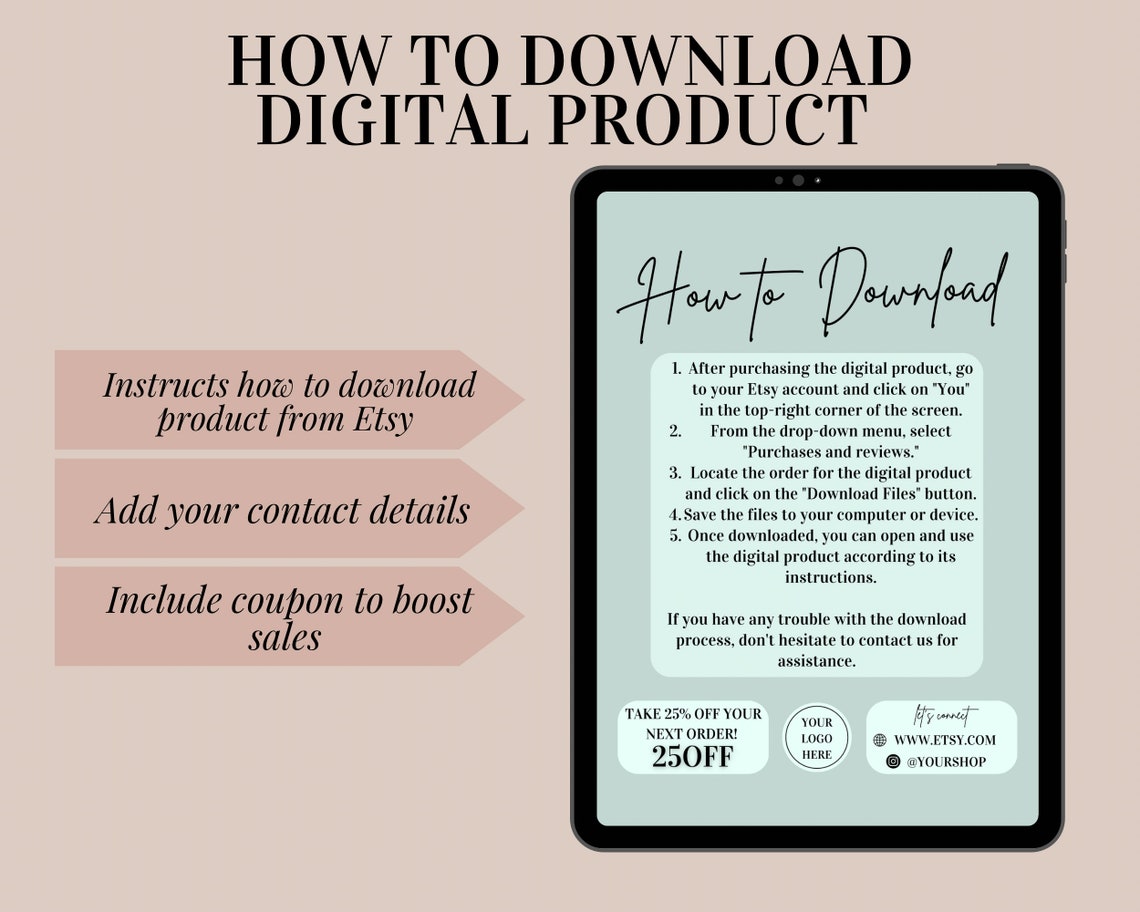 Digital Download Templates, Thank You Note for Digital Downloads, Canva ...