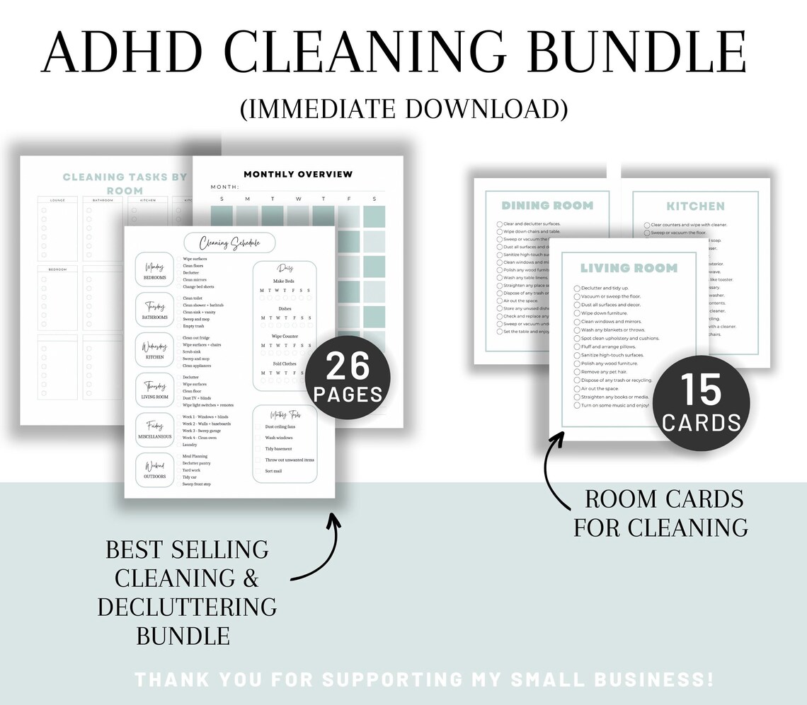 ADHD Cleaning Checklist Room Cleaning Cards for ADHD ADHD - Etsy