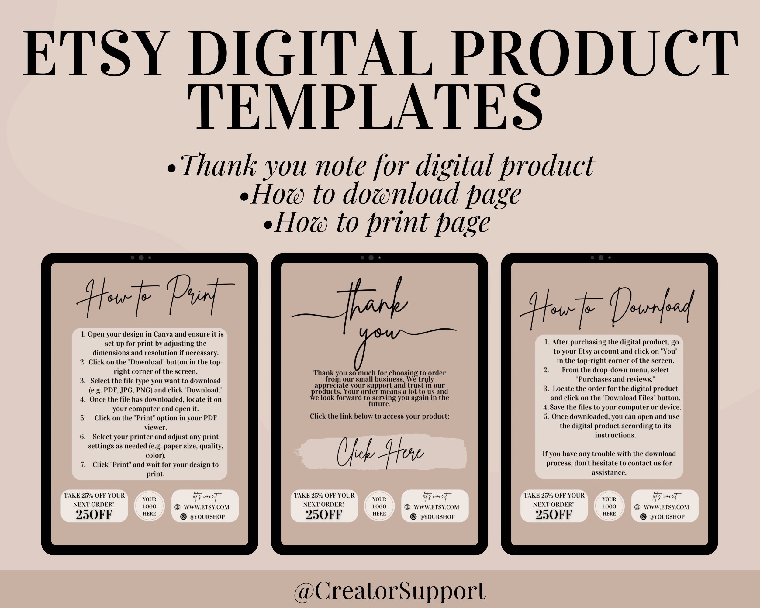 Etsy Digital Product Templates, Thank You Note for Digital Downloads ...