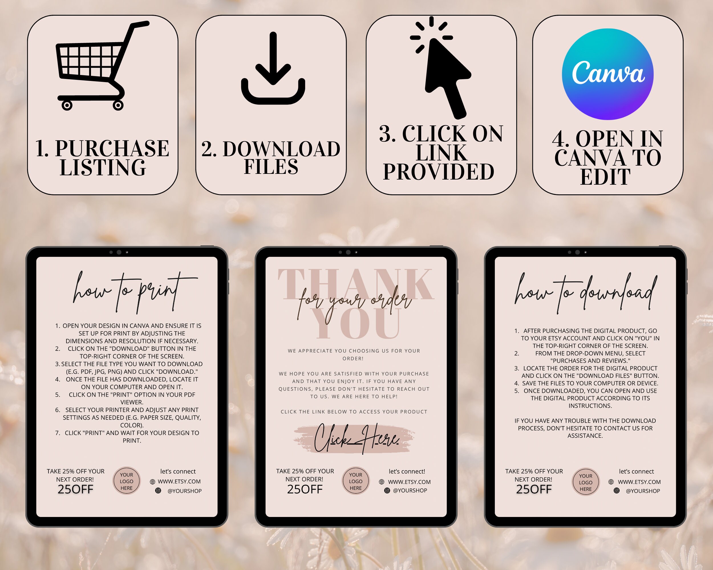 Etsy Digital Product Templates, Thank You Note for Digital Downloads ...