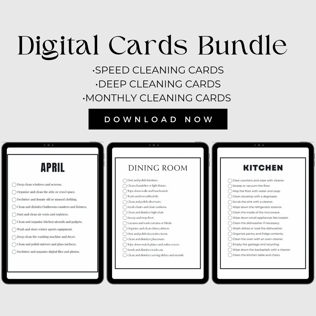 ADHD Digital Cleaning Checklists Cards Bundle Speed Cleaning Cards Deep ...