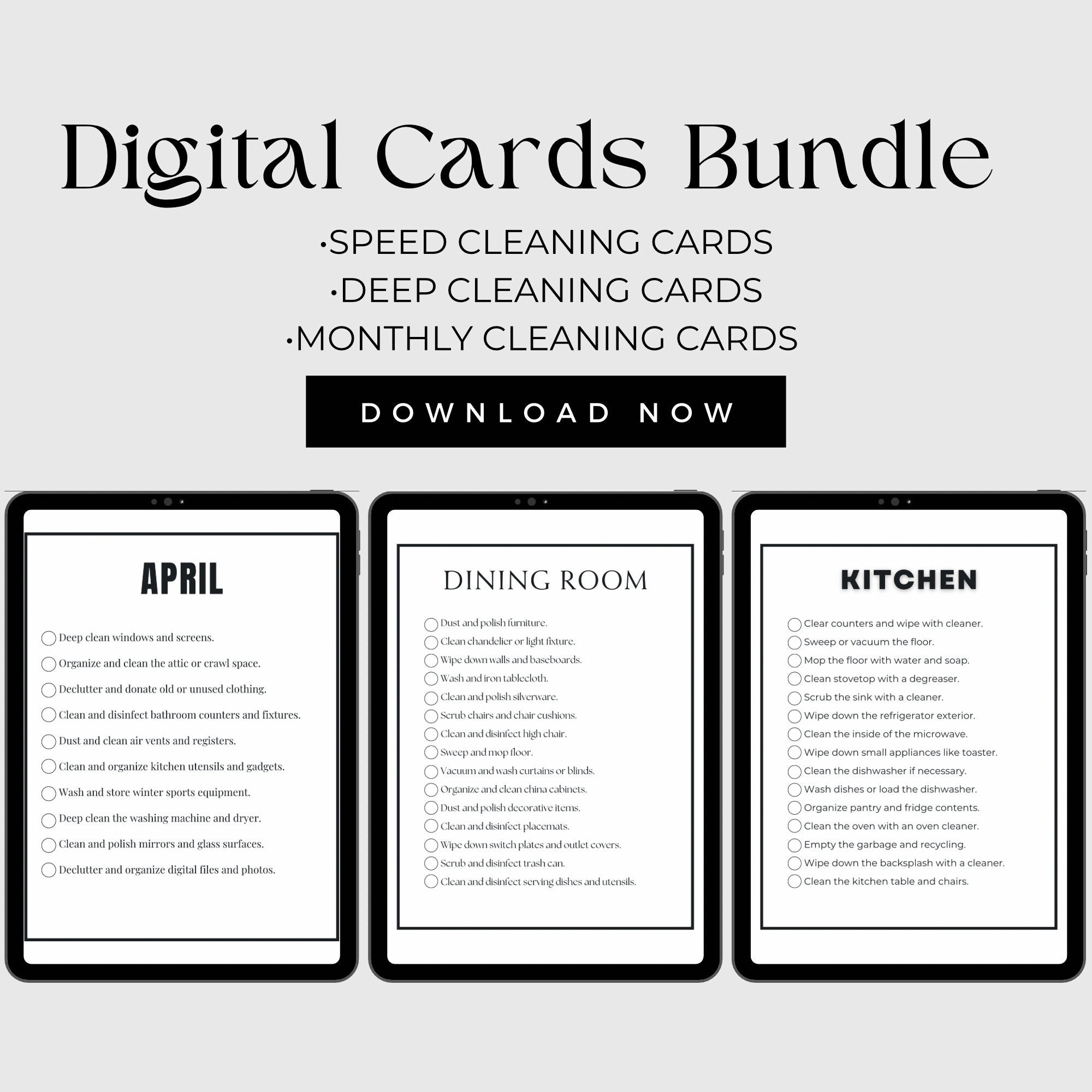 ADHD Digital Cleaning Checklists Cards Bundle Speed Cleaning Cards Deep ...