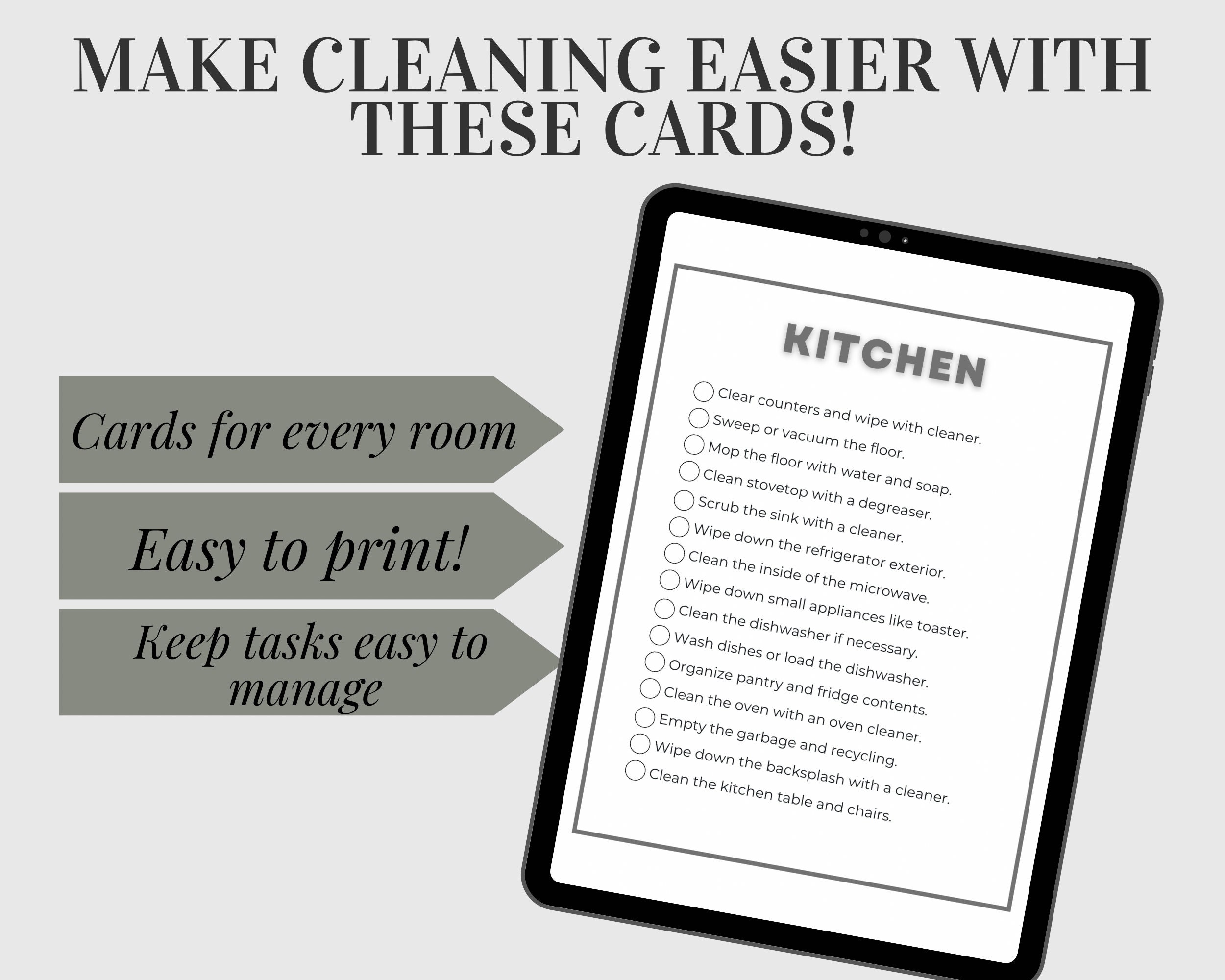 ADHD Cleaning Checklist Cards | Deep Cleaning Cards | Spring Cleaning ...
