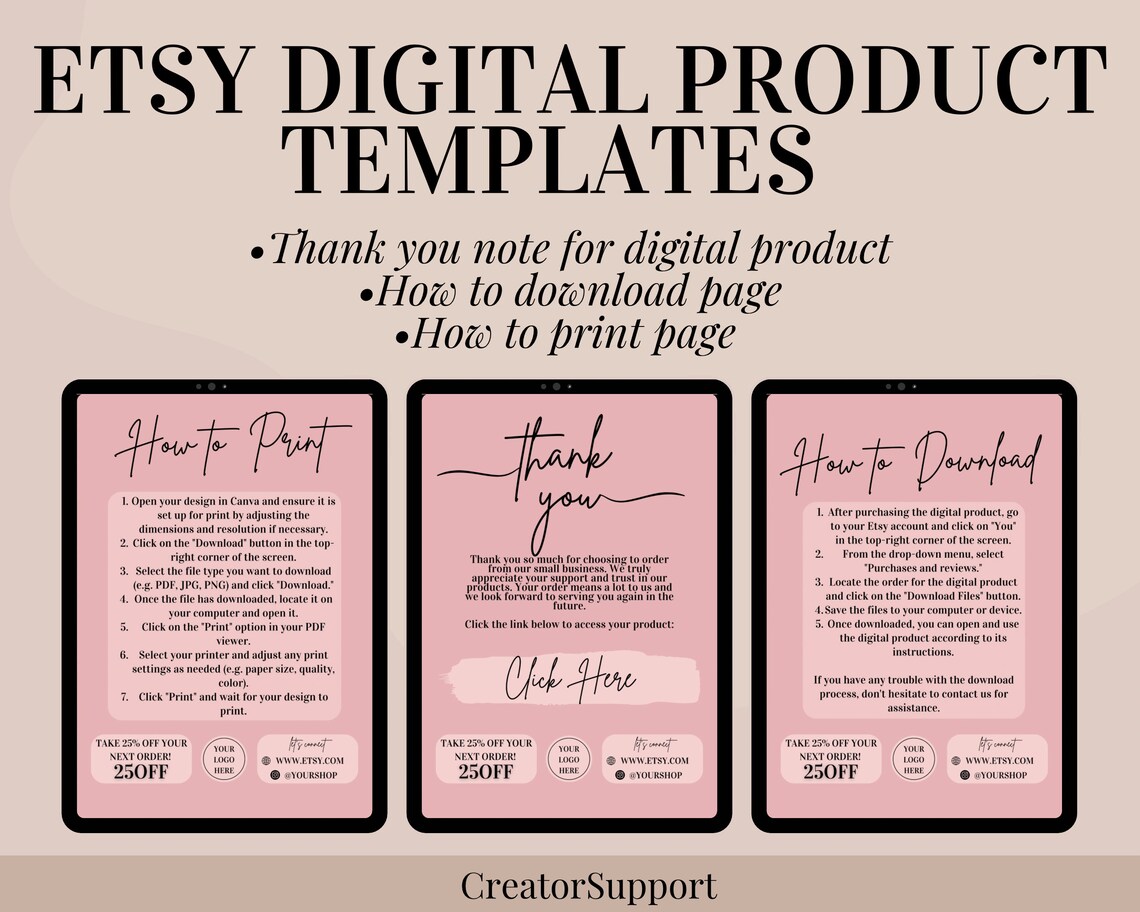 Etsy Digital Product Templates, Thank You Note for Digital Downloads ...