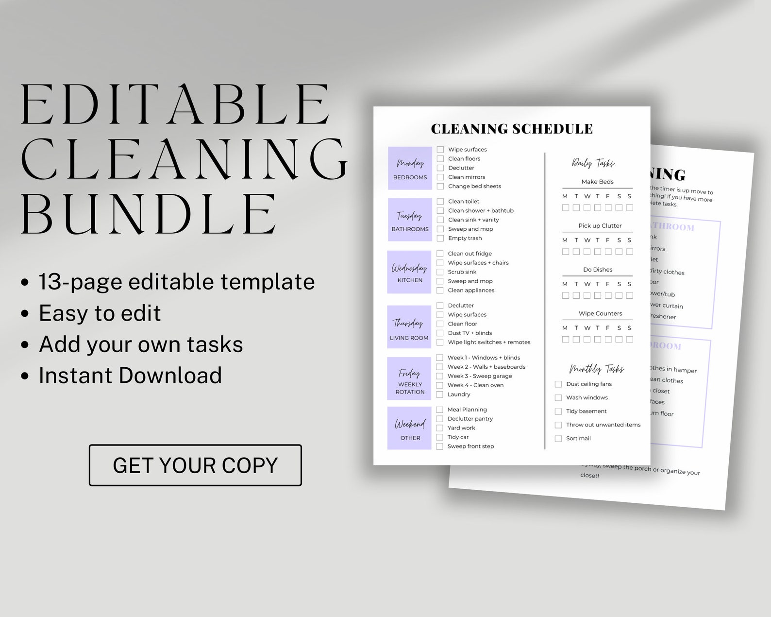 EDITABLE ADHD Cleaning Checklist | ADHD Cleaning Hack | Home Cleaning ...