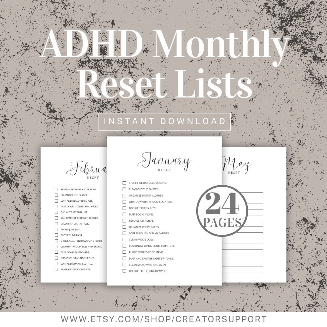 ADHD Monthly Cleaning Reset Checklist | Month Reset Chores List ...