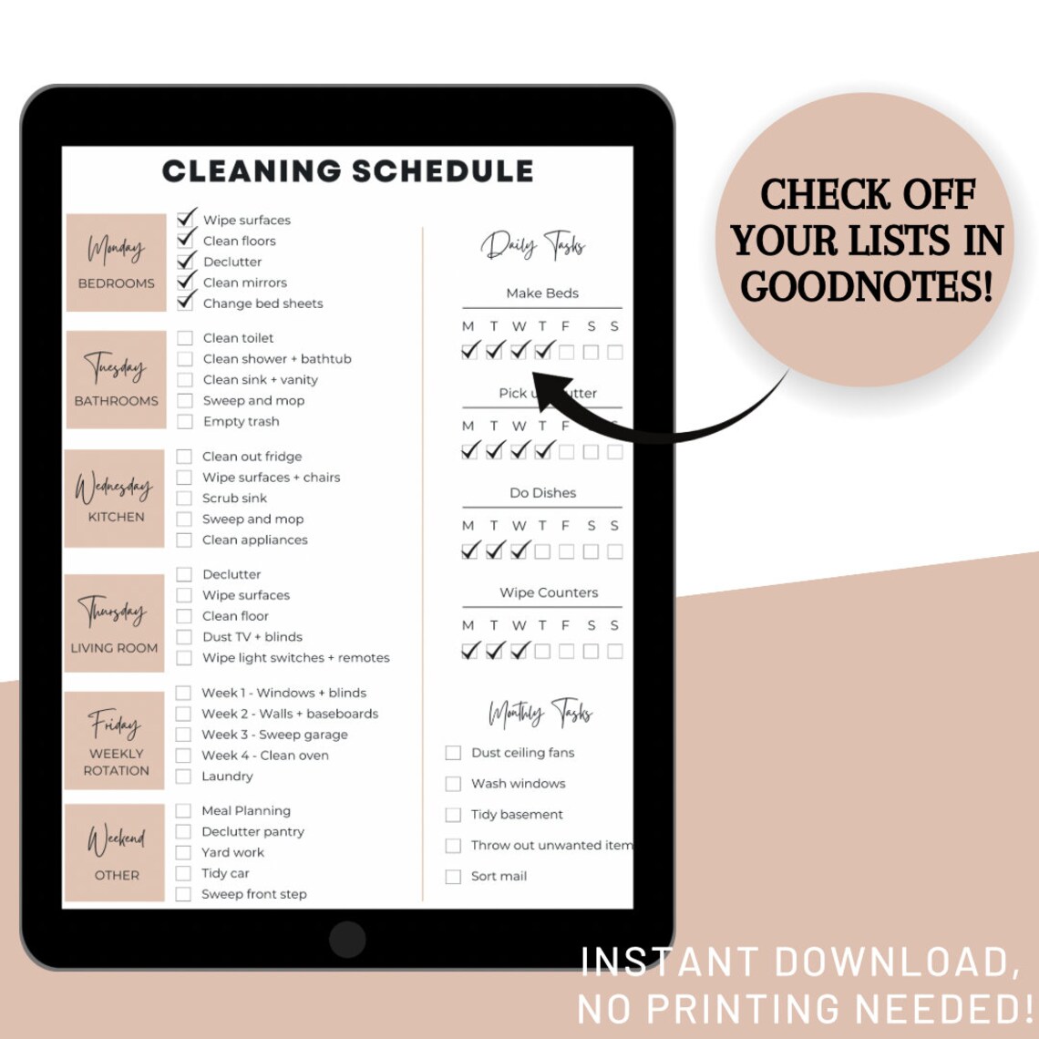 Cleaning Checklist for Goodnotes Goodnotes Cleaning List ADHD Cleaning ...