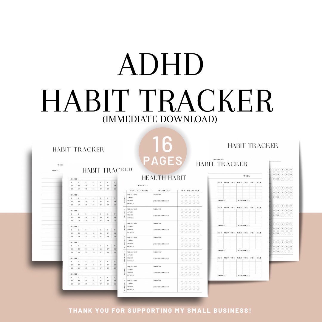 ADHD Habit Building Tracker Daily Routine Goal Setting Productivity ...
