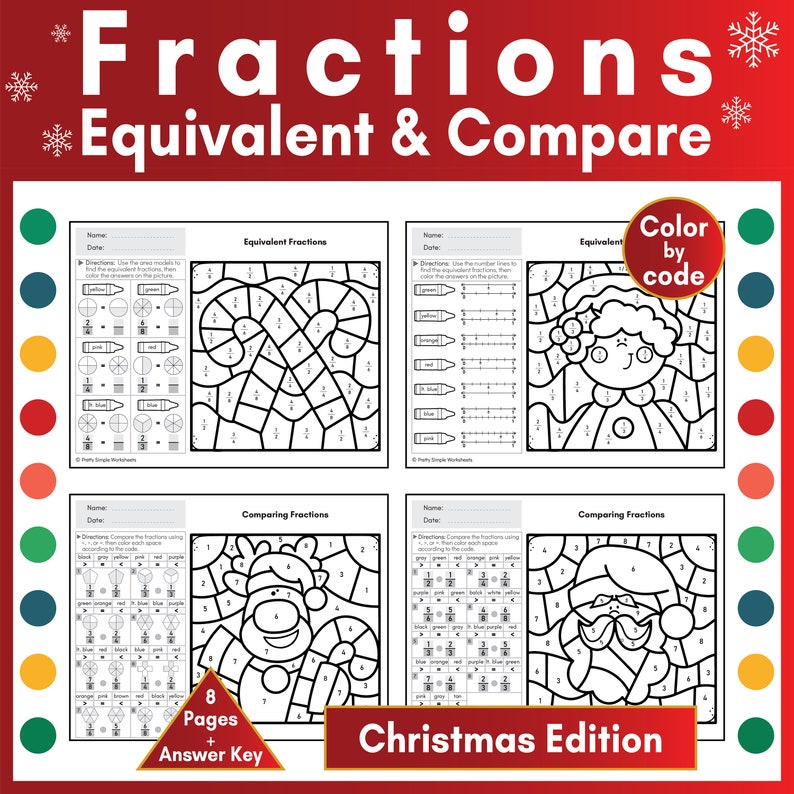 Equivalent Fractions & Comparing Fractions Christmas Color by Number ...