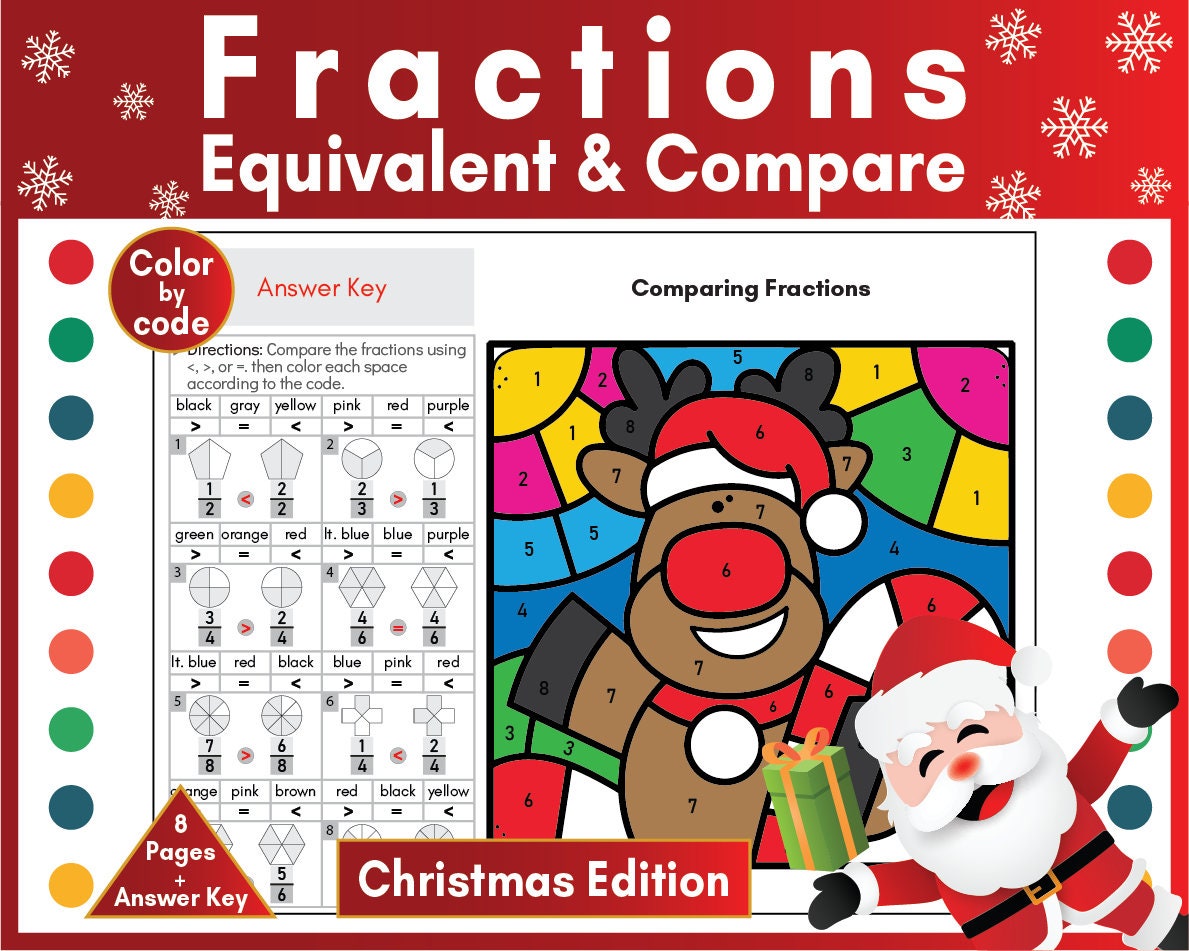 Equivalent Fractions & Comparing Fractions Christmas Color by Number ...