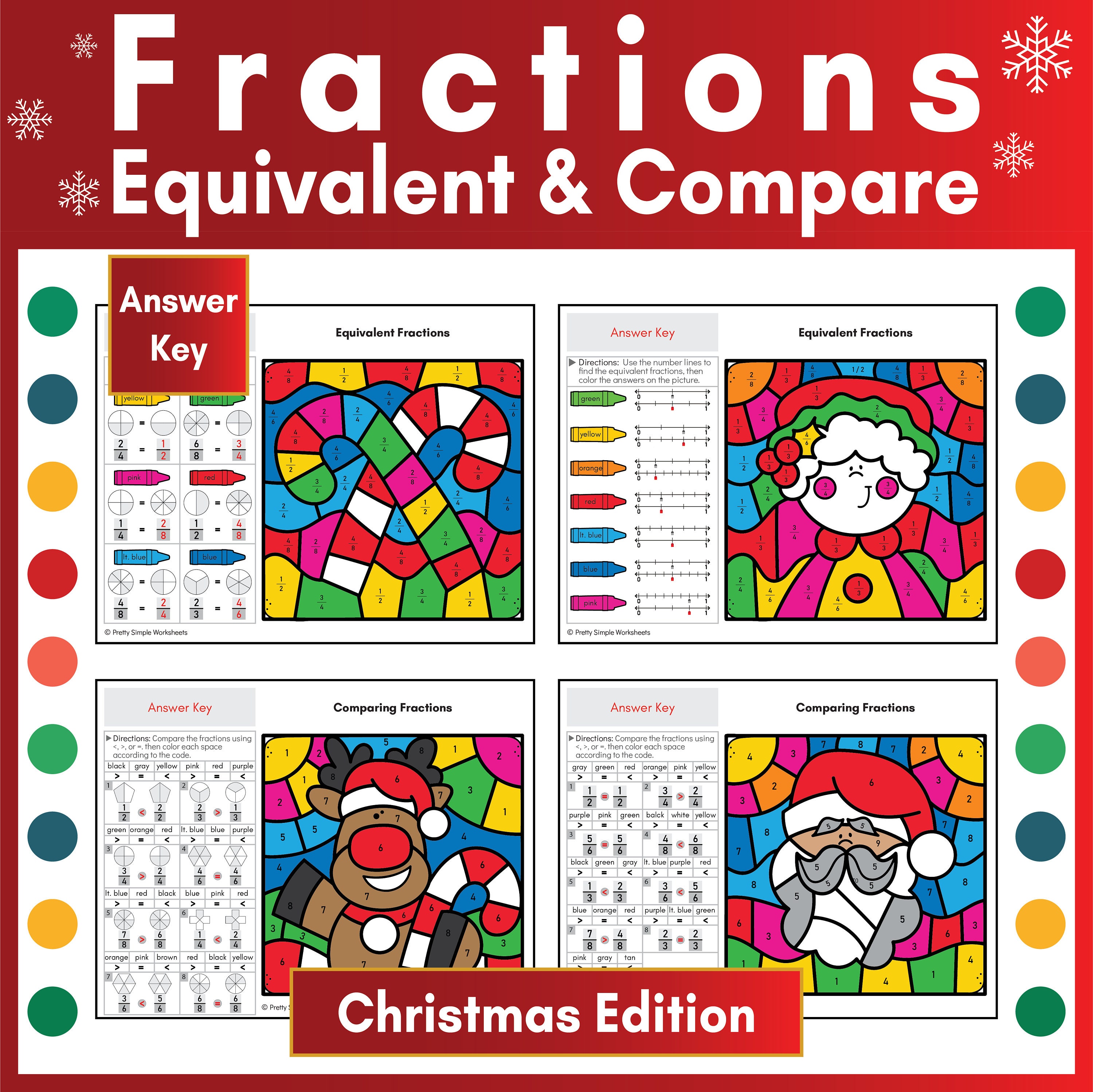 Equivalent Fractions & Comparing Fractions Christmas Color by Number ...