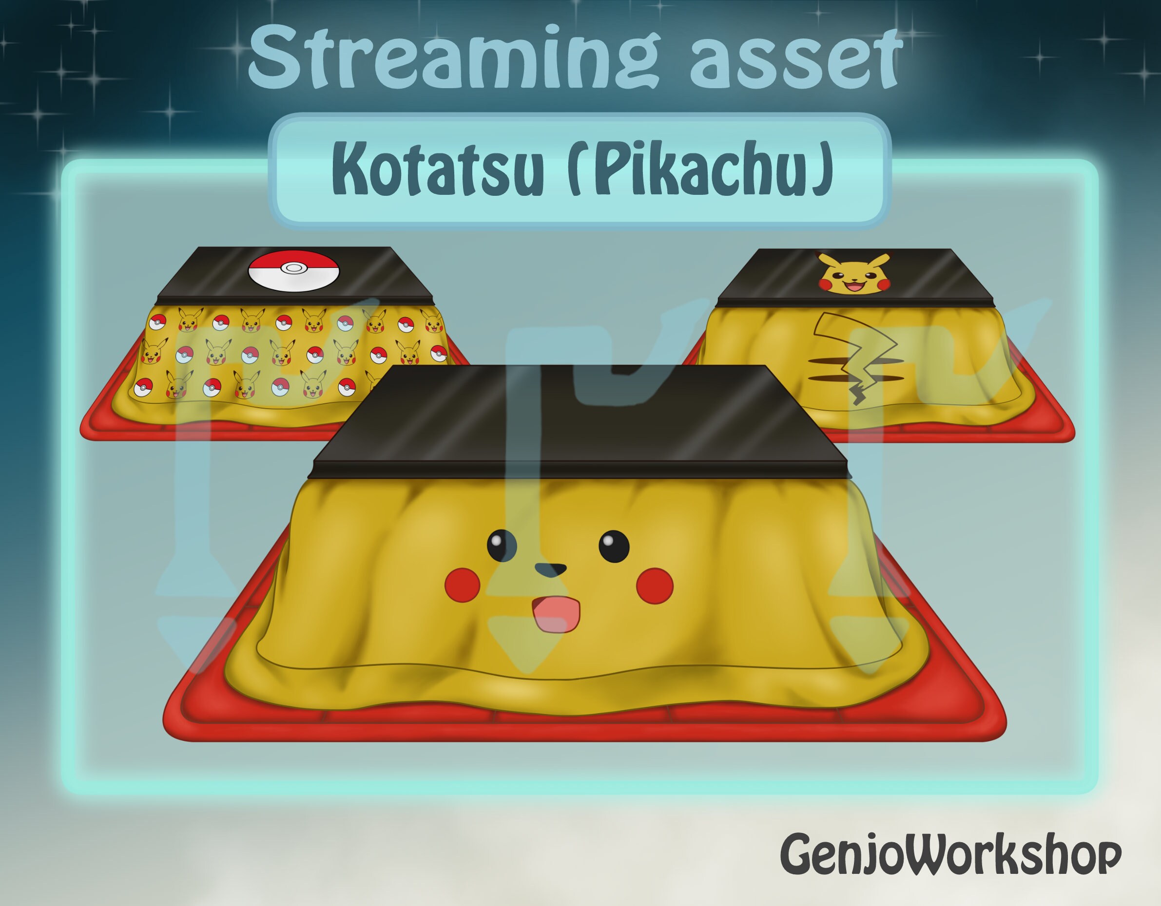 Kotatsu Table (pikachu-inspired Patterns) | Streaming and Vtuber Asset ...