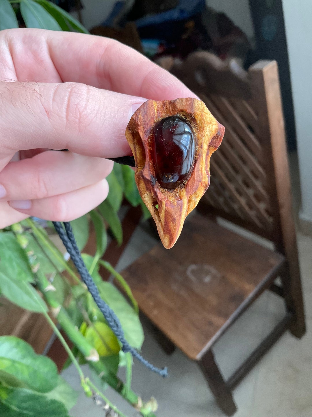 Cherry Red Amber Pendant Skull Palo Santo Carving. Real Chiapas Amber ...