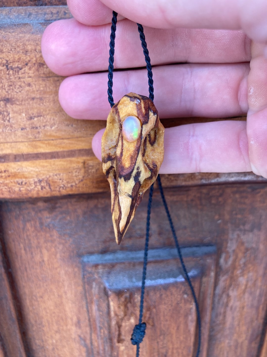 Palo Santo Wood Bird Skull Pendant With Fire Opal. - Etsy