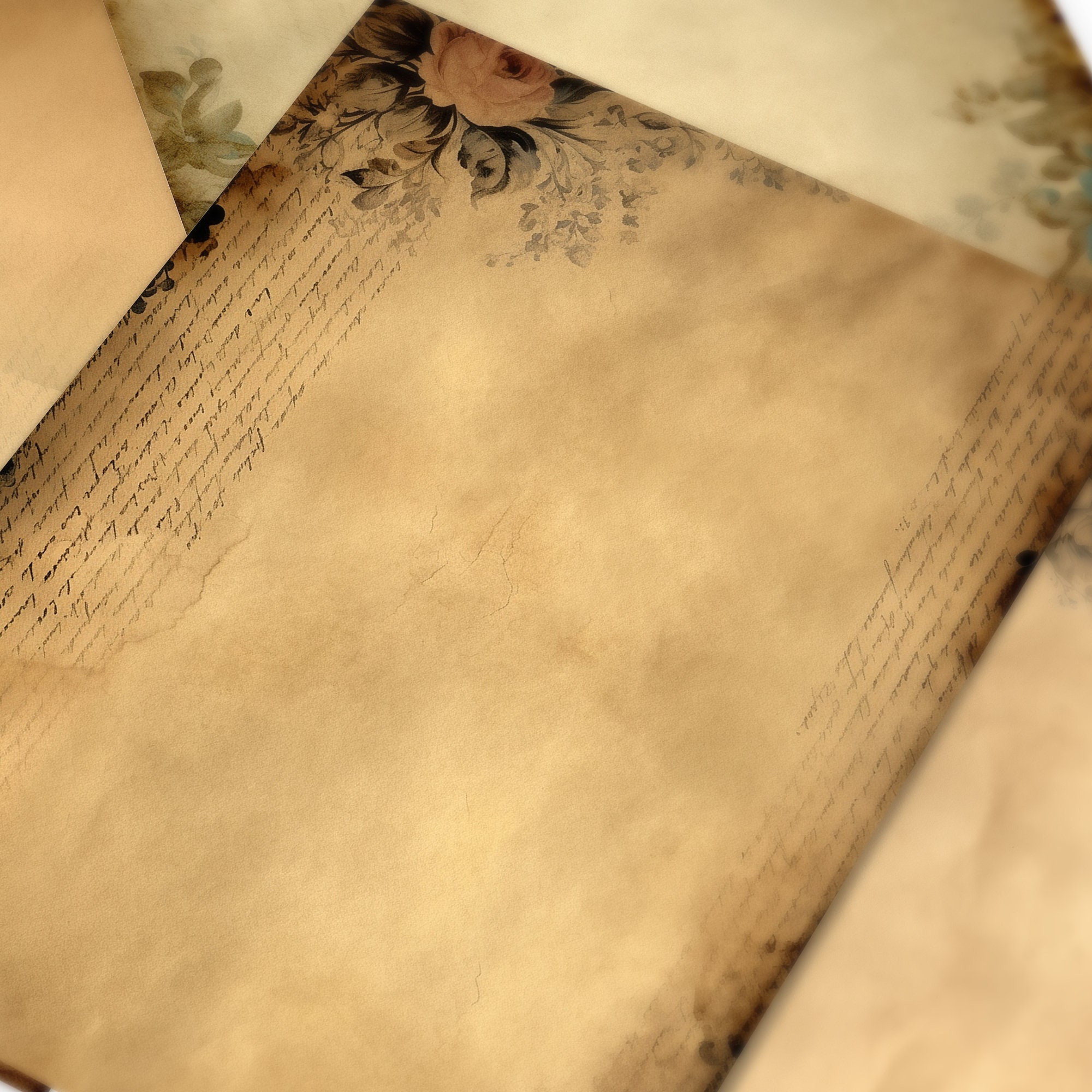 Vintage Old Letter Junk Journal Pages Floral Digital Papers Shabby Chic ...