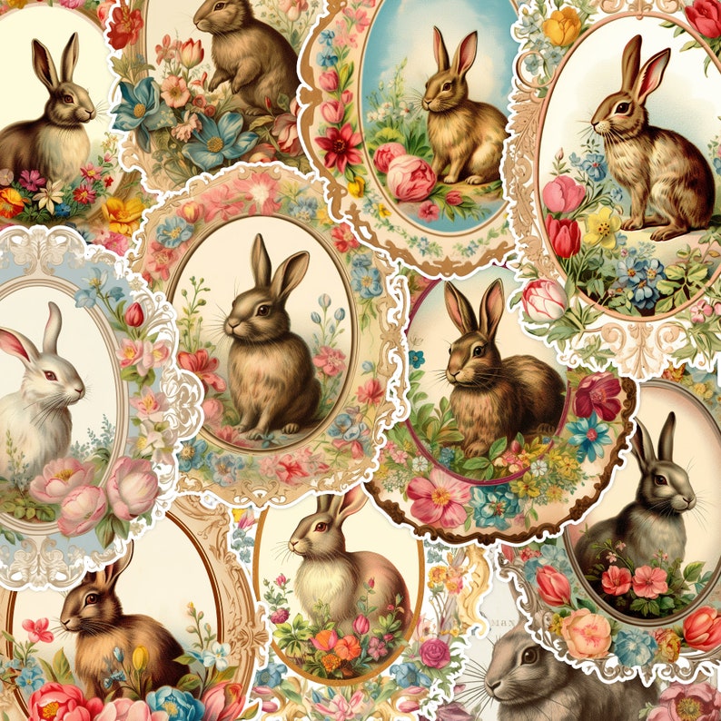 60 Fussy Cut Vintage Bunny Rabbit Labels Vintage Easter Bunny Junk ...