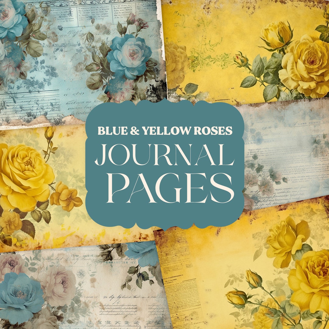 Vintage Blue and Yellow Roses Junk Journal Pages Digital Papers ...