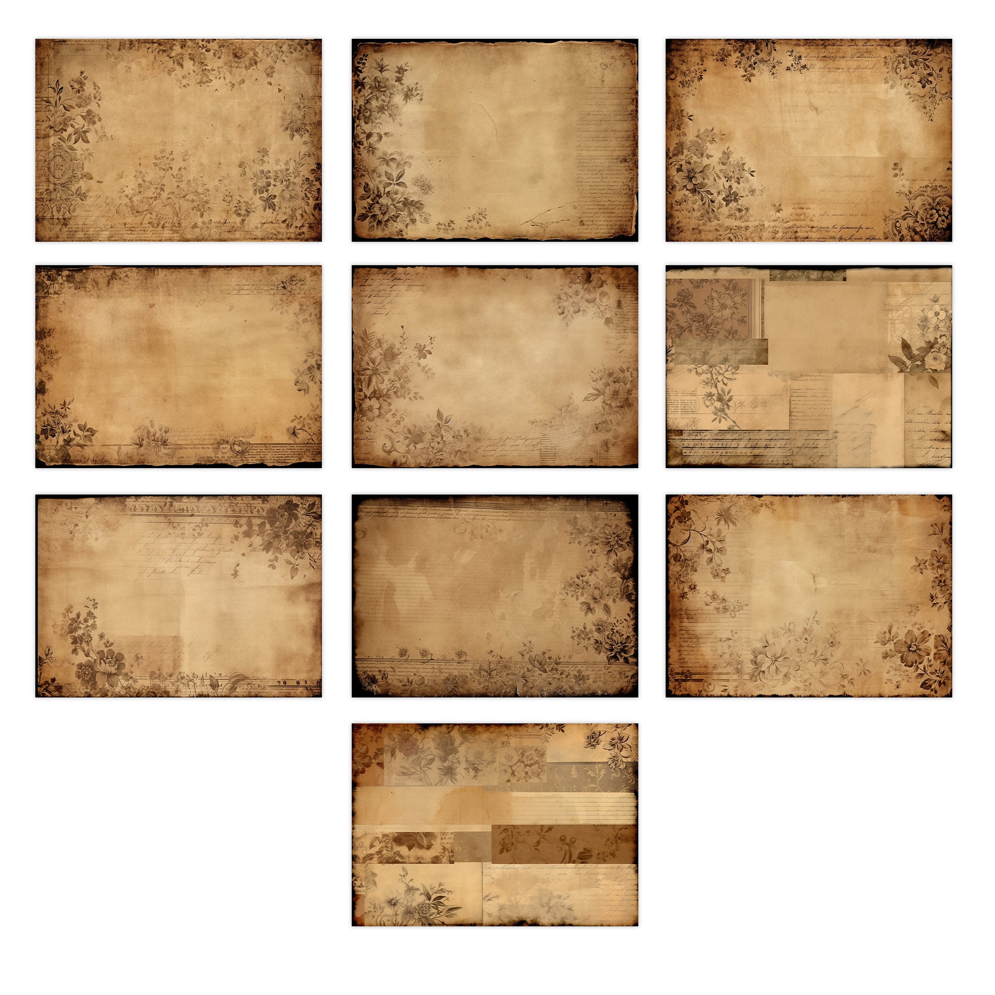 Vintage Old Paper Junk Journal Pages Floral Digital Papers - Etsy